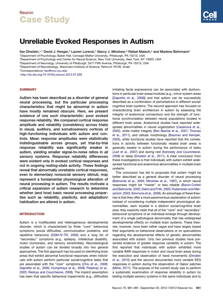 Case Study: Unreliable Evoked Responses in Autism | Download Free PDF | Functional Magnetic ...
