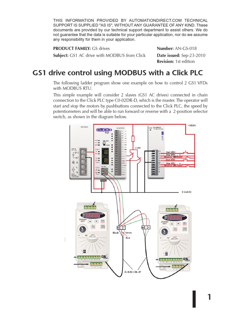 GS1 Drive Control Using MODBUS With A Click PLC PDF | PDF | Programmable Logic Controller ...