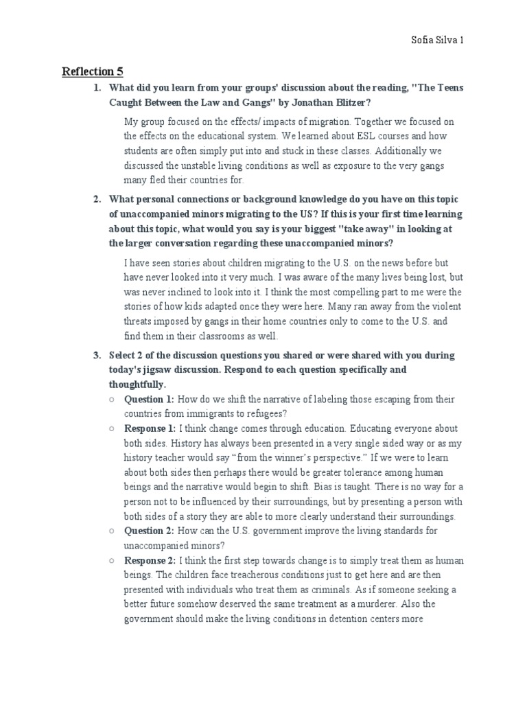 Reflection 5 | PDF | Immigration | Homework