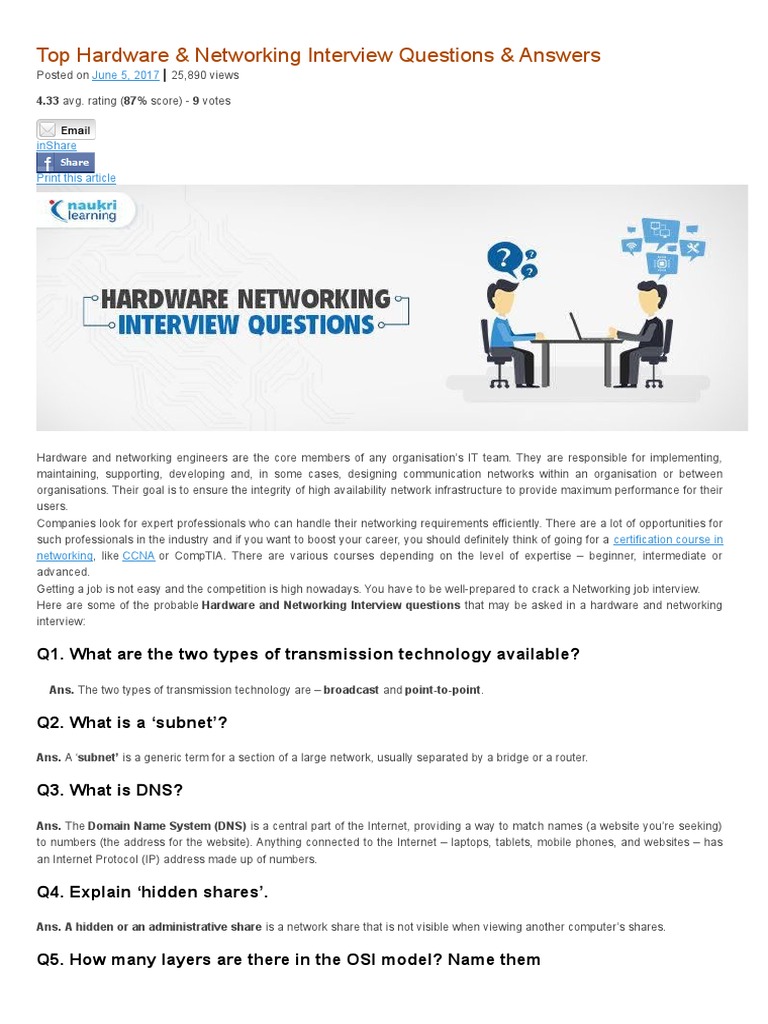 Top Hardware & Networking Interview Questions & Answers | PDF ...
