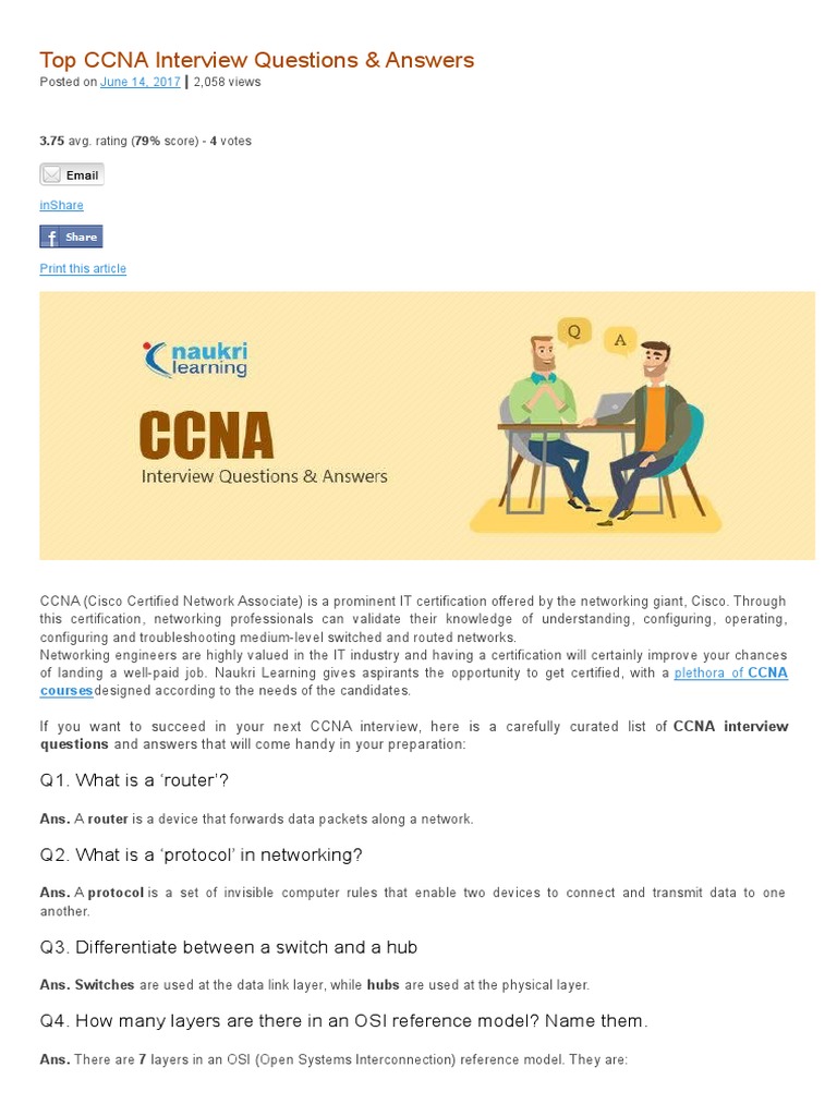 Top CCNA Interview Questions & Answers | PDF | Cisco Certifications ...