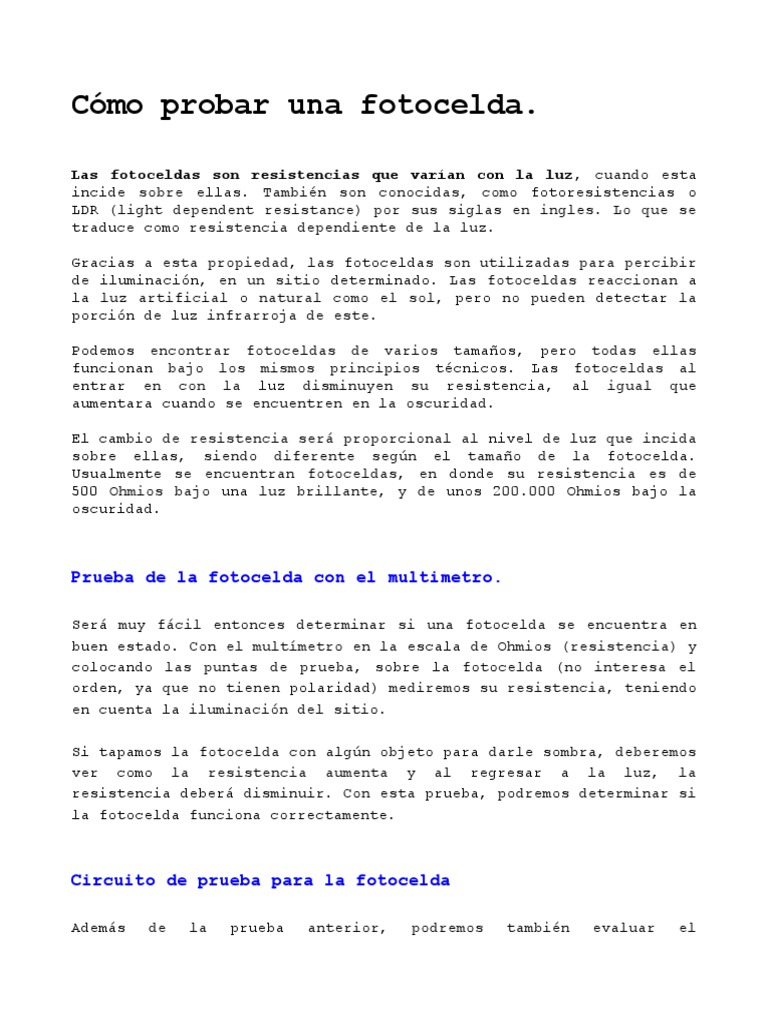 Probar Fotocelda | PDF