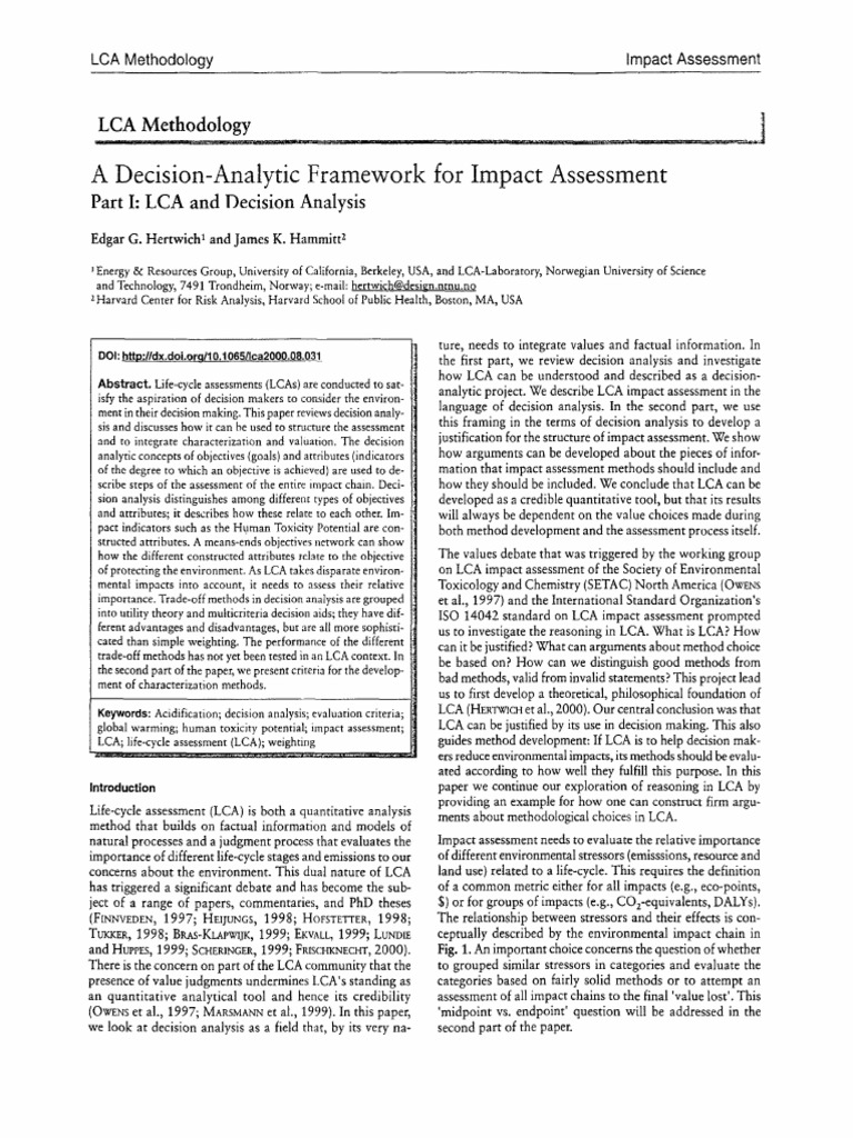 LCA Impact Assessment Framework | PDF | Life Cycle Assessment | Risk