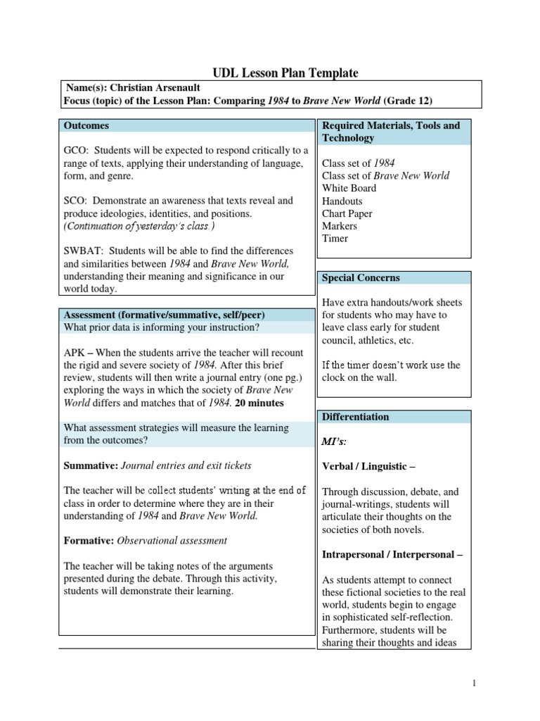 1984 - Lesson Plan | PDF | Lesson Plan | Educational Assessment
