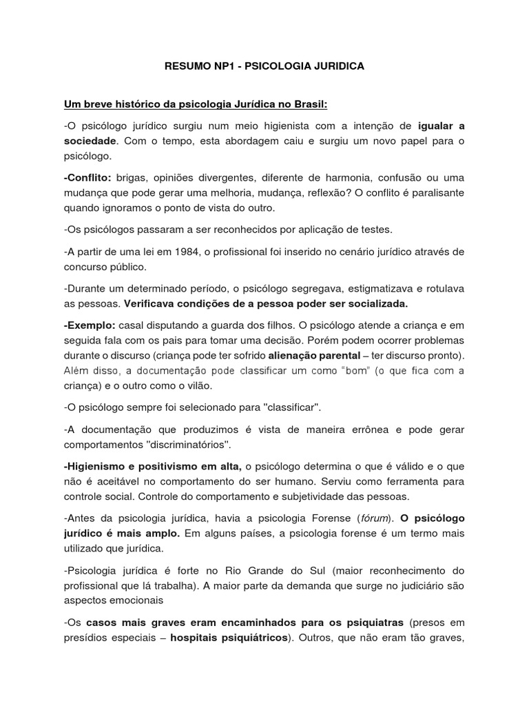 Resumo Np1 - Psicologia Jurídica | PDF | Família | Violência