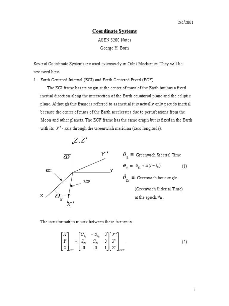 Coordinate Systems: ECI ECF Y | PDF | Euclidean Vector | Velocity