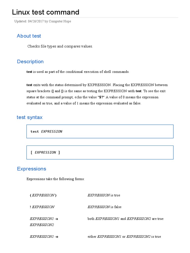 Linux Test Command Information and Examples | PDF | String (Computer ...
