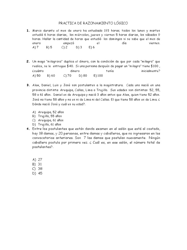 Practica de Razonamiento Lógico | PDF