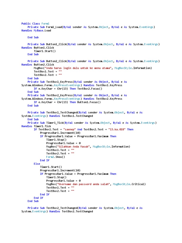 Form1 Object Eventargs: "Anda Harus Login Dulu Untuk Ke Menu Utama" "" "" | PDF
