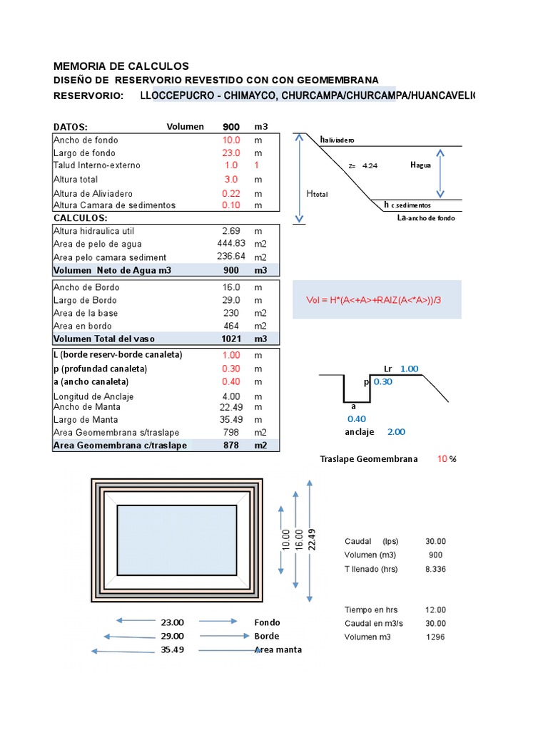 02.calculo Reservorio Geomembrana | PDF | Administracion del Agua | Ingeniería hidráulica