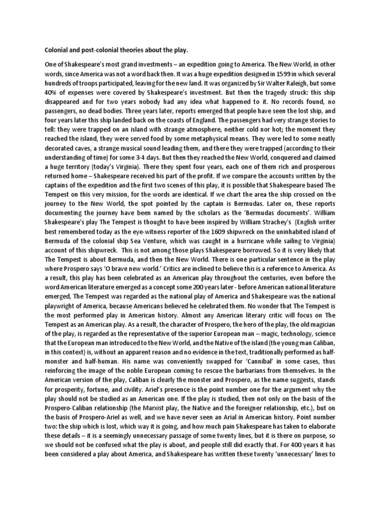Shakespeare's The Tempest: Colonial Insights | PDF | The Tempest