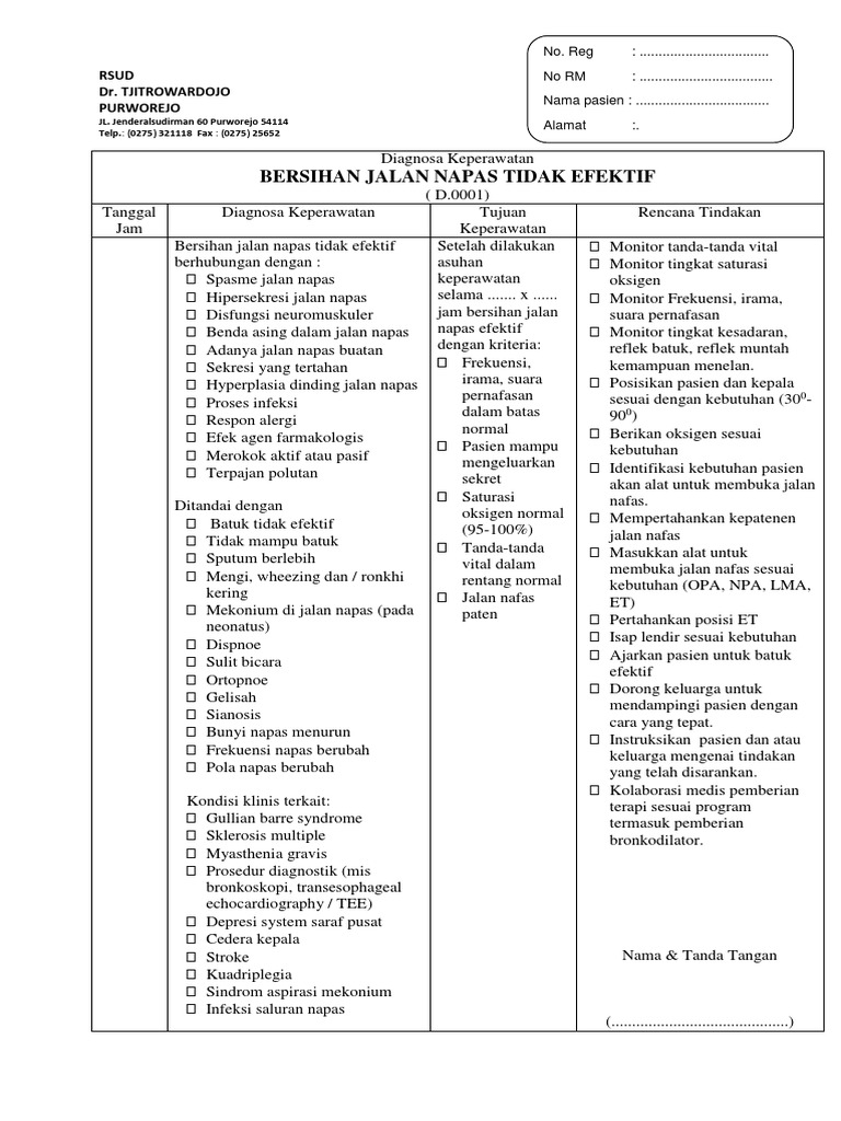 NCP Bersihan Jalan Napas Tidak Efektif Ok | PDF
