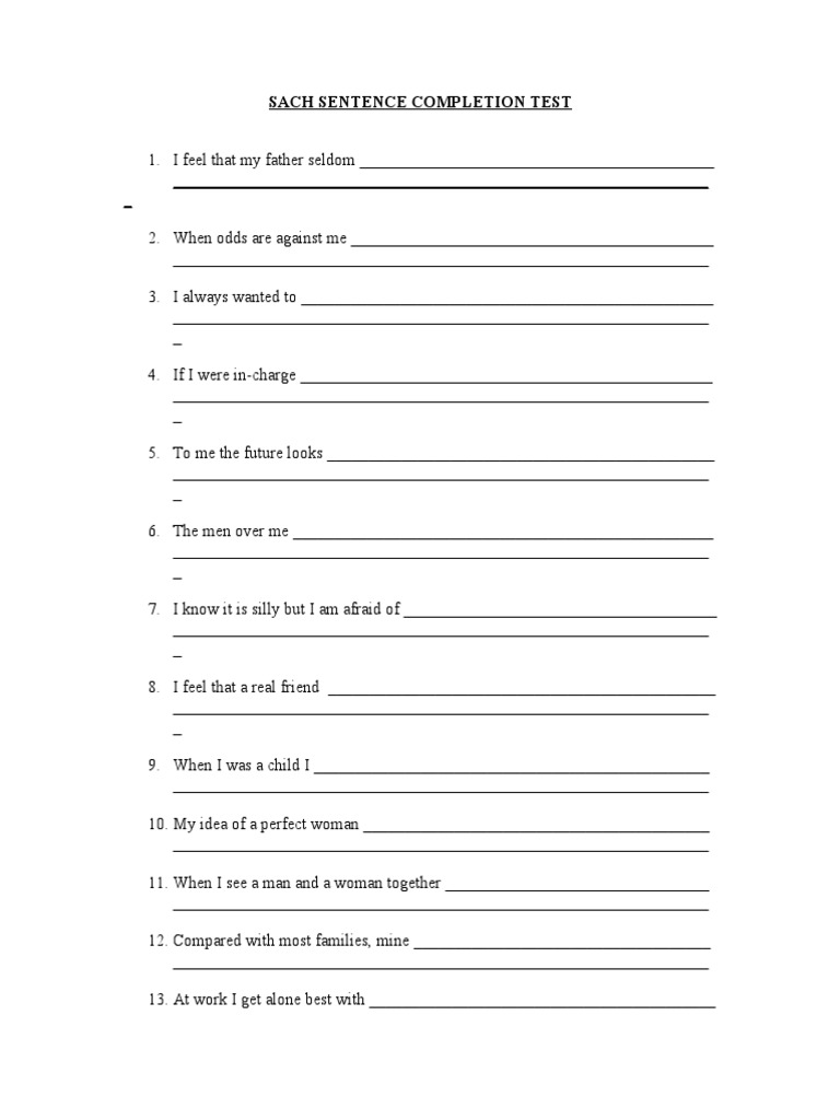 Sach Sentence Completion Test | PDF | Career & Growth | Wellness