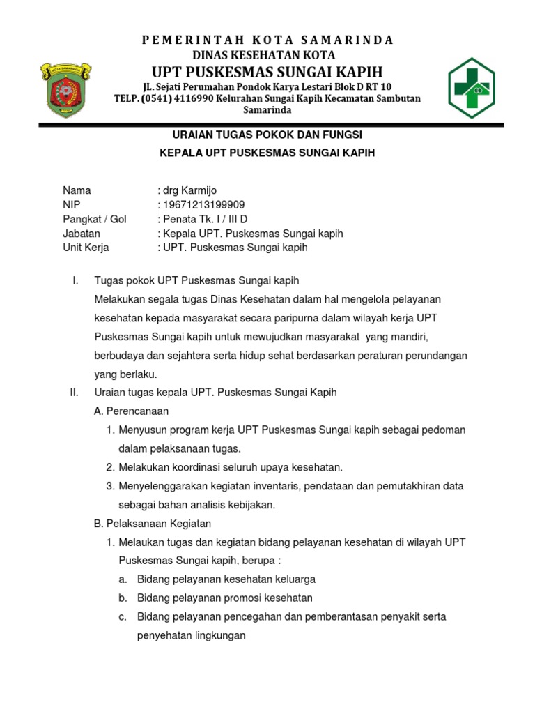 Uraian Tugas Pokok Dan Fungsi | PDF
