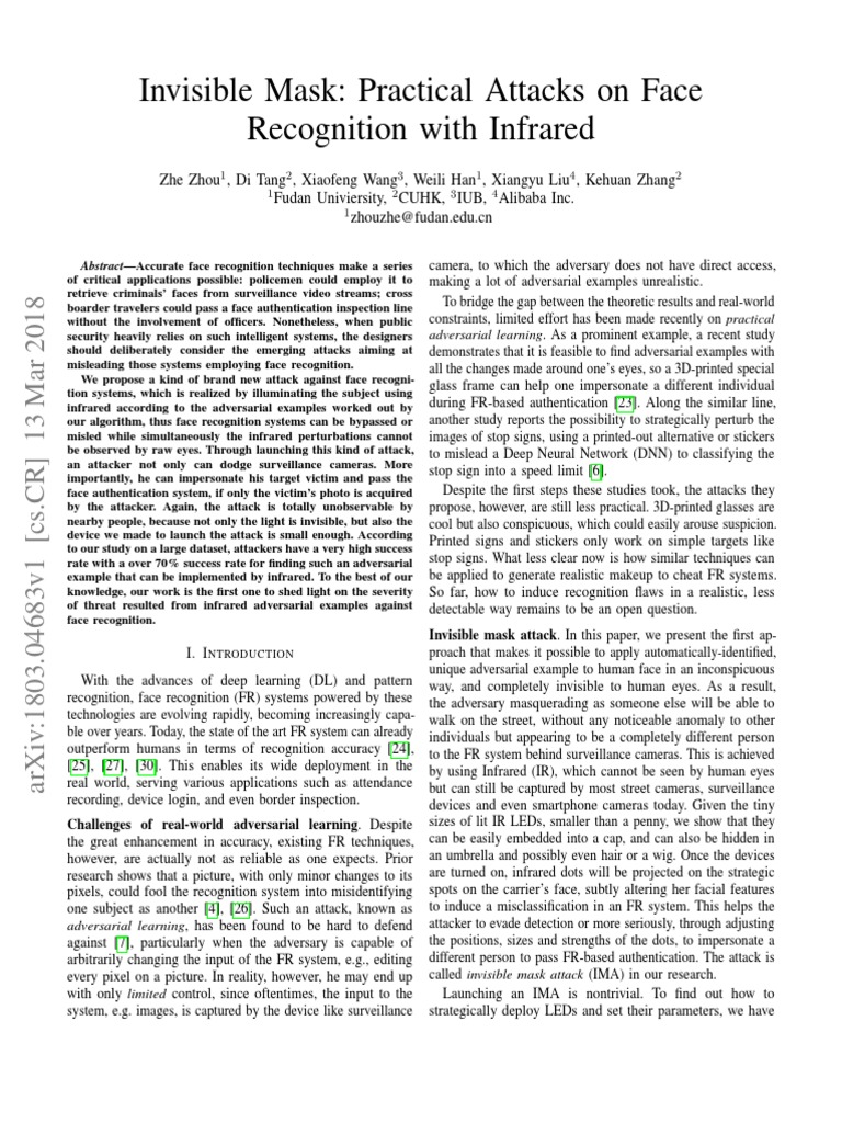 Invisible Mask: Practical Attacks On Face Recognition With Infrared ...