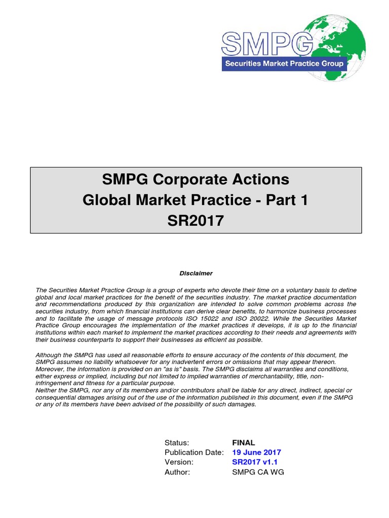 1 SMPG CA Global Market Practice Part 1 SR2017 v1 1 | PDF | Dividend ...