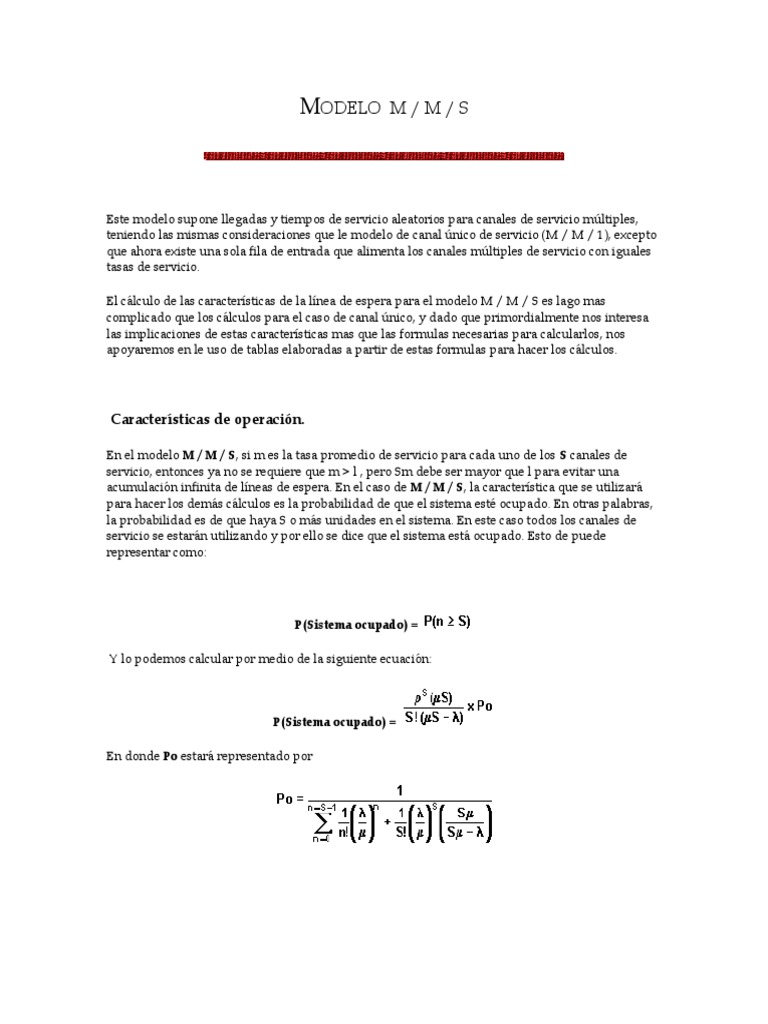 Modelo Mms | PDF | Probabilidad | Ecuaciones