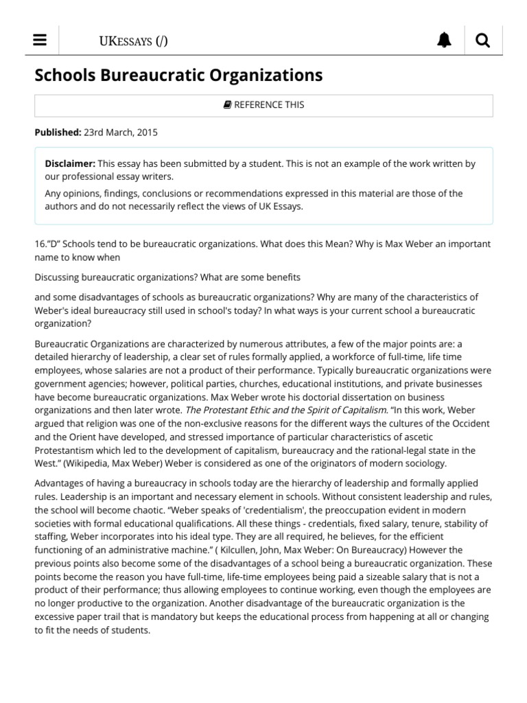 Schools Bureaucratic Organizations | PDF | Bureaucracy | Max Weber