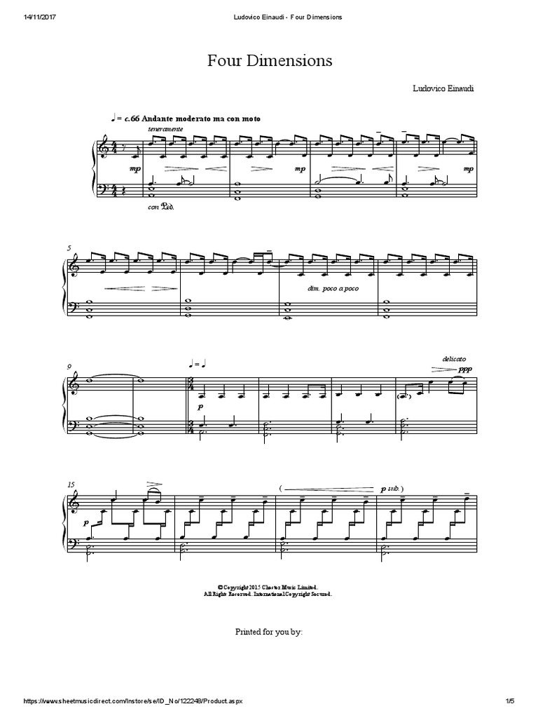 Four Dimensions Sheet Music Piano by Ludovico Einaudi | PDF