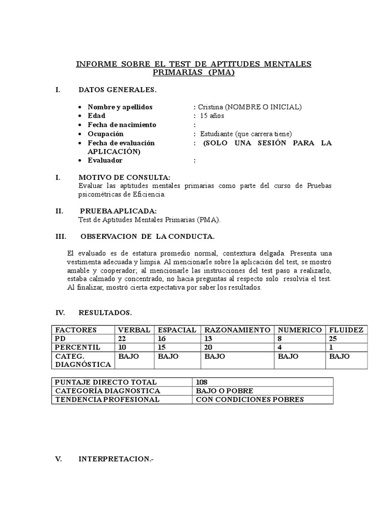 Test de Aptitudes Mentales Primarias (Pma) | PDF | Cognición | Sicología