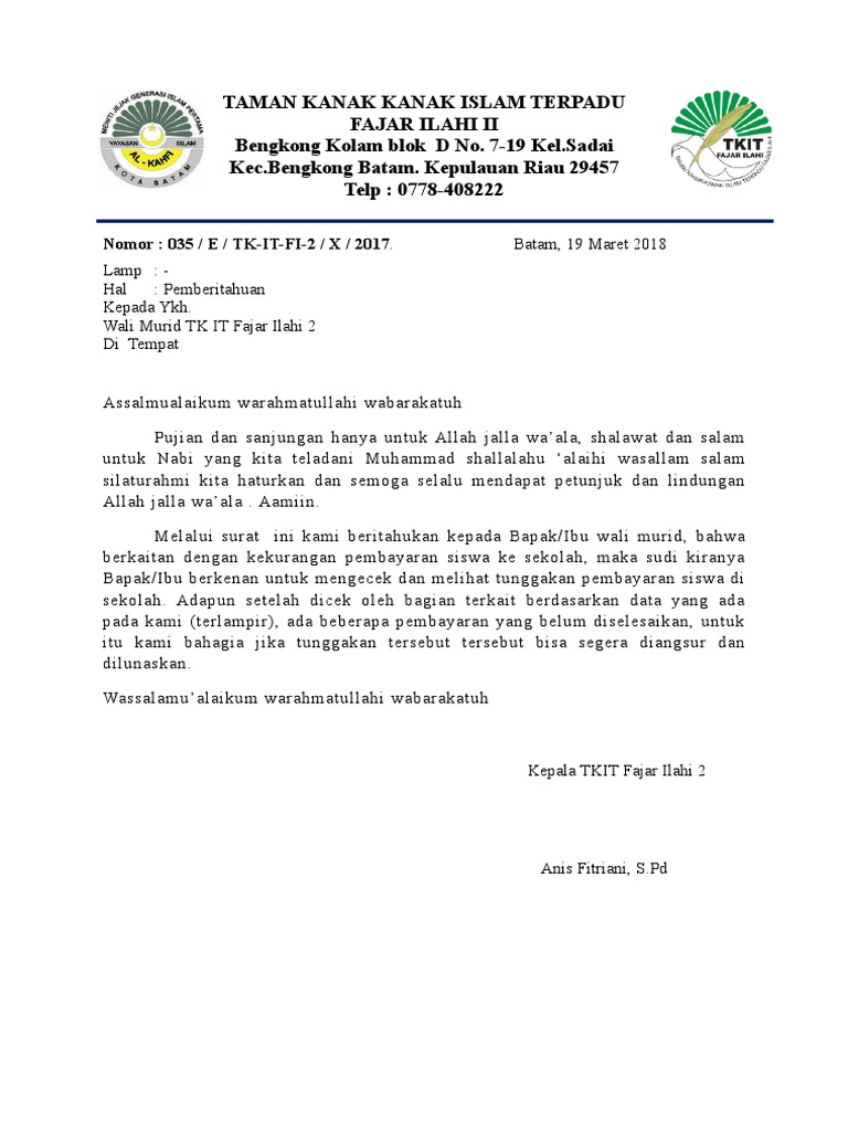 Surat Tagihan Tunggakan Tikitfi 2 | PDF