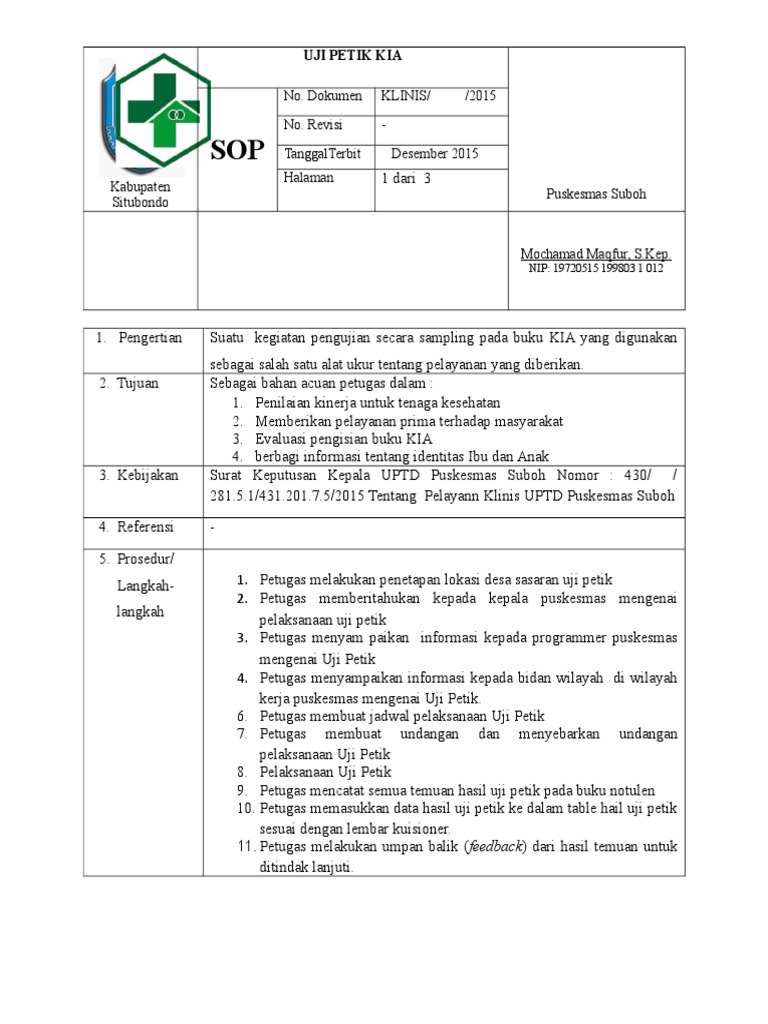 SOP Uji Petik Kia | PDF
