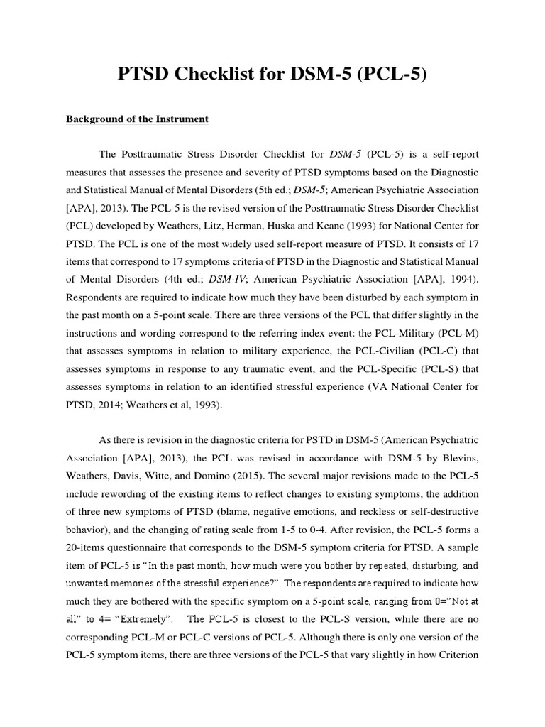 PTSD Checklist | Download Free PDF | Posttraumatic Stress Disorder ...