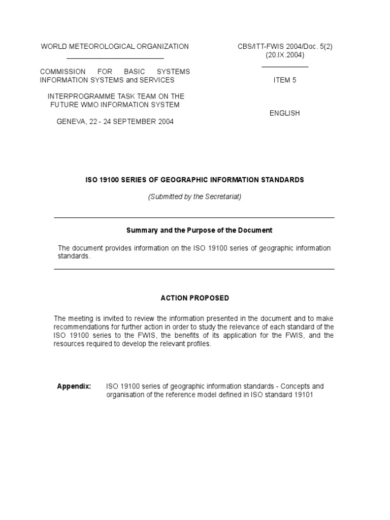 Iso 19100 Series of Geographic Information Standards: (Submitted by The Secretariat) | PDF ...