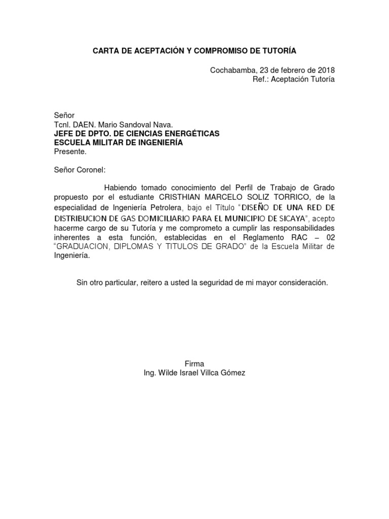 Carta de Aceptación y Compromiso de Tutoría Modelo | PDF