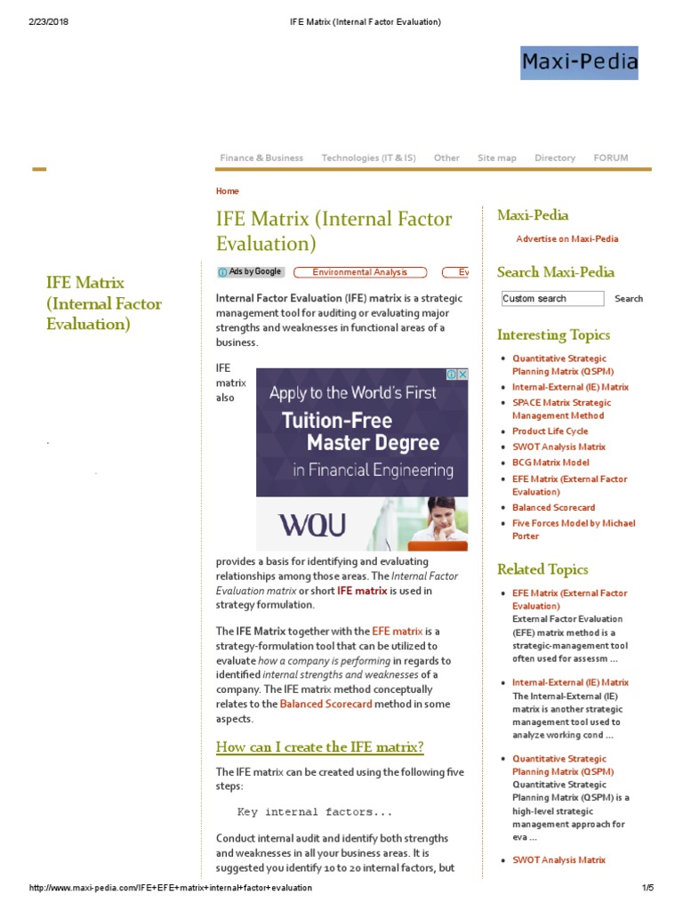 Analyzing Internal Strengths and Weaknesses: An Introduction to the Internal Factor Evaluation ...