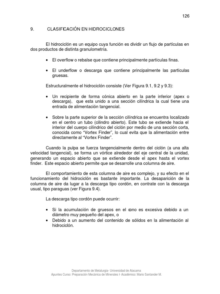 Cap09 ClasificaciónHidrociclones PDF | PDF | Curva | Velocidad