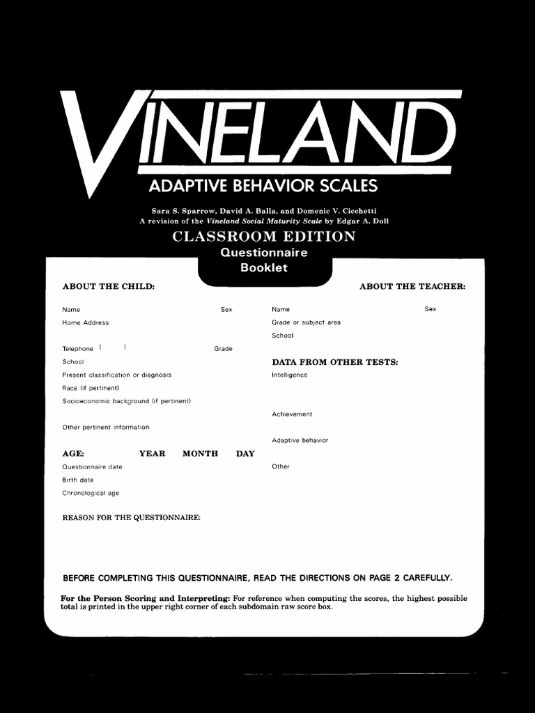 Adaptive Behavior Scales Classroom Edition: Questionnaire Booklet | PDF ...