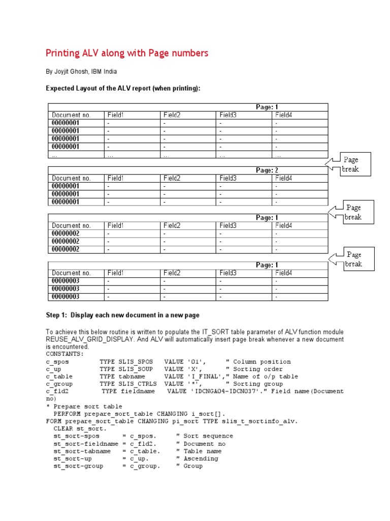 Printing ALV Along With Page Numbers: Expected Layout of The ALV Report (When Printing) | PDF ...