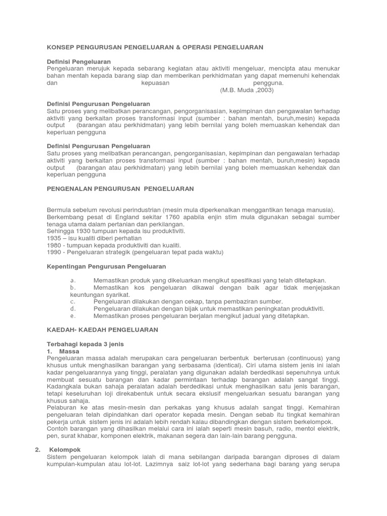 Konsep Pengurusan Pengeluaran & Operasi Pengeluaran | PDF