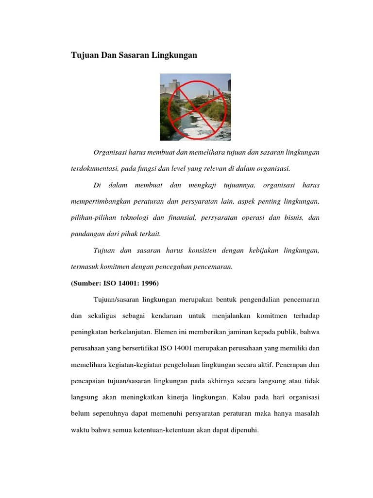 Tujuan Dan Sasaran Lingkungan Manajemen Lingkungan | PDF