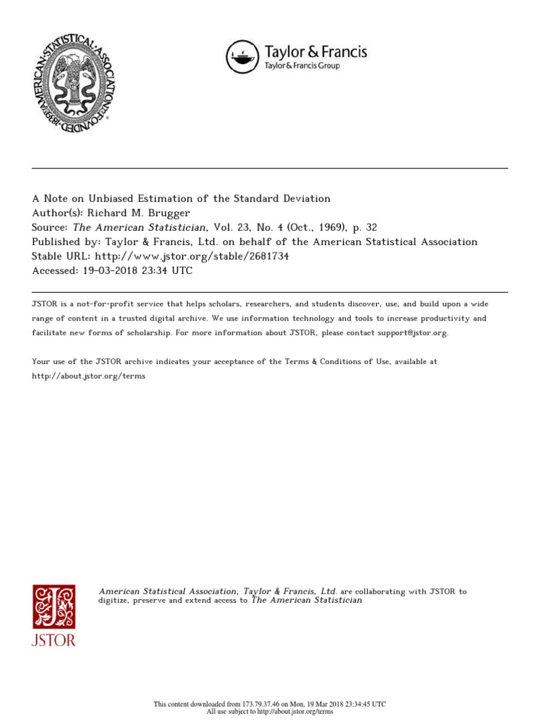 Unbiased Standard Deviation Estimation | PDF | Statistics | Standard ...