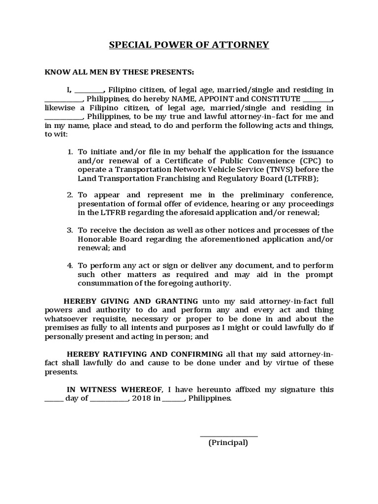SPecial Power of Attorney - GRAB Application | Power Of Attorney ...