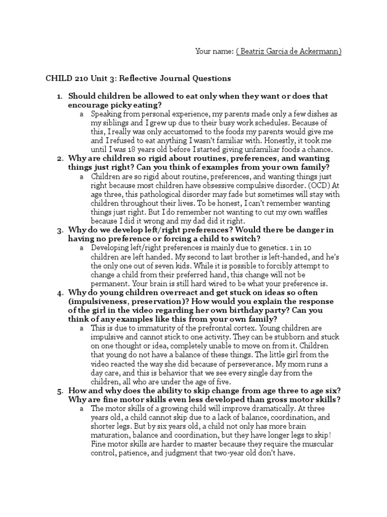 CHILD 210 Unit 3 Reflective Journal Questions | PDF | Spanking | Parenting