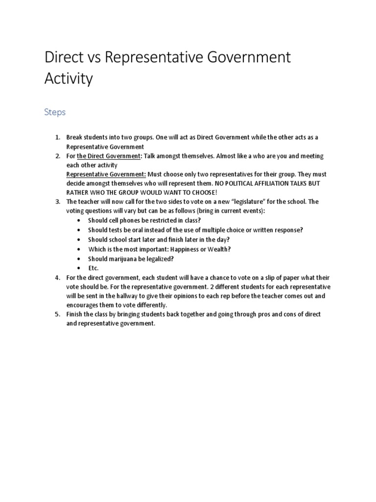 Direct Vs Representative Gov Activity | PDF | Career & Growth | Social ...