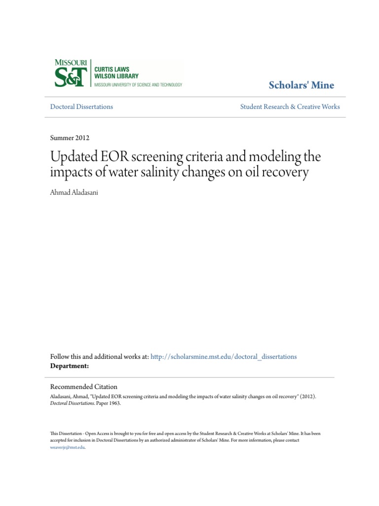 Updated EOR Screening Criteria and Modeling The Impacts of Water - Al ...