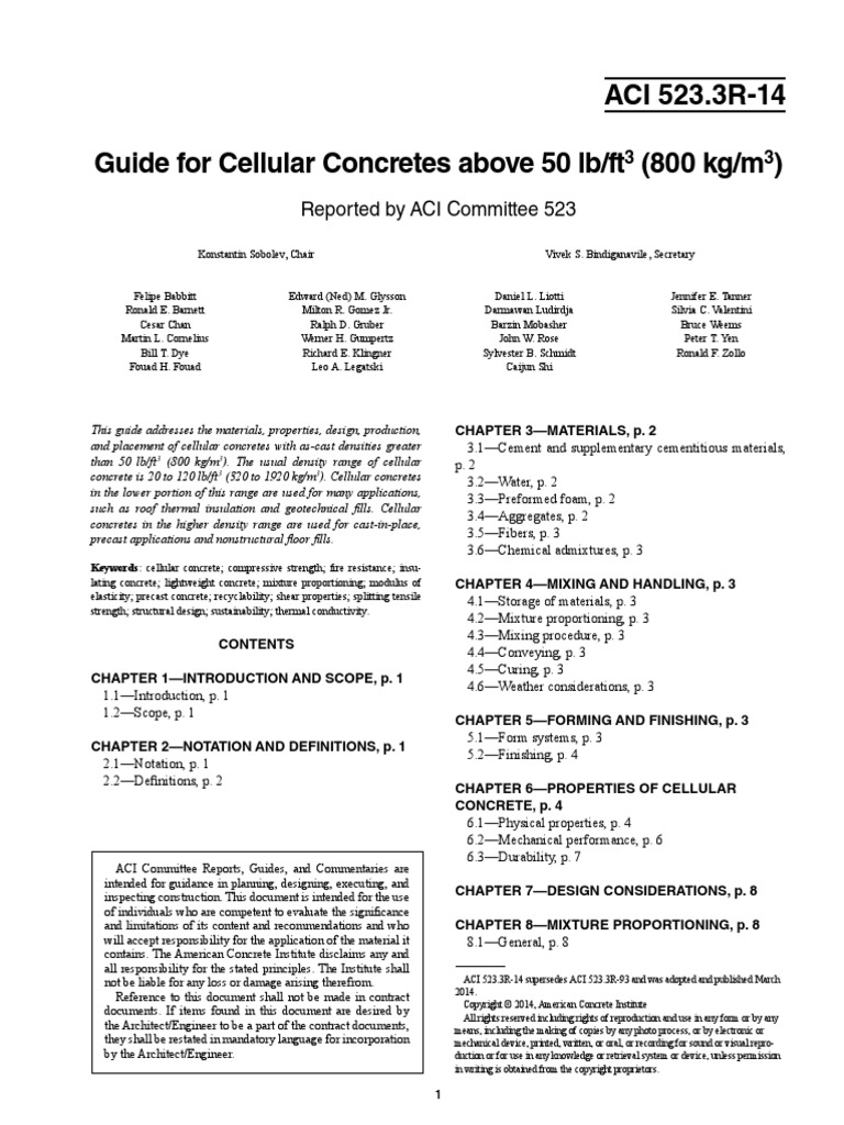 ACI 523.3R-14 Guide For Cellular Concretes Above 50 Lbft3 80 | PDF ...