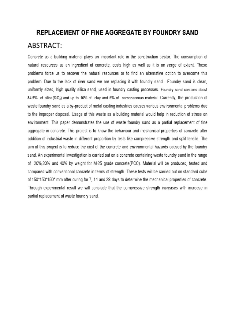 Abstract:: Replacement of Fine Aggregate by Foundry Sand | PDF