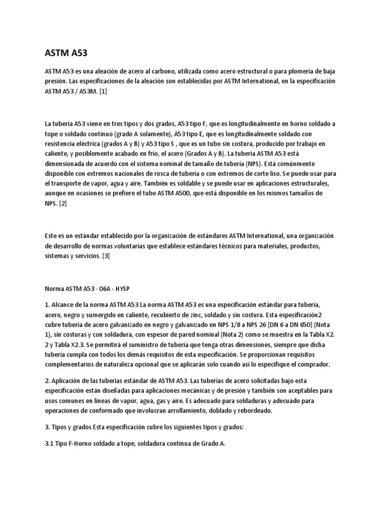 Tubería ASTM A53: Tipos y Aplicaciones | PDF | Tubería (transporte de ...
