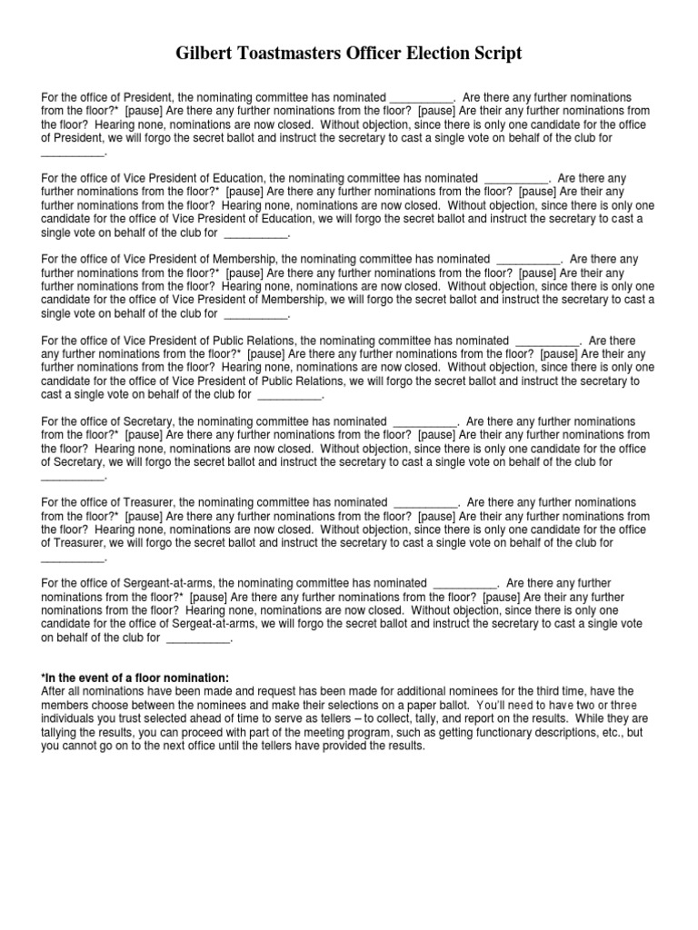 Officer Elections Script | PDF | Vice President Of The United States ...