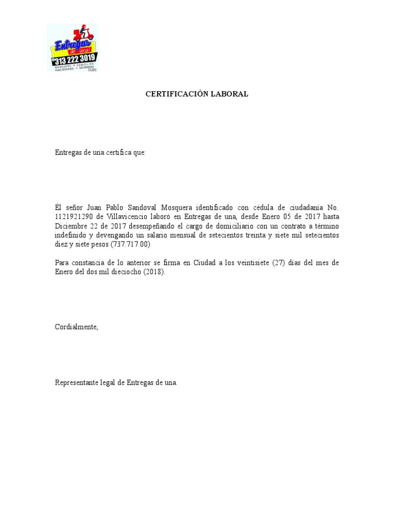 Carta Certificacion Laboral | PDF