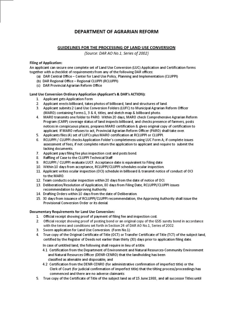 DAR GuidelinesfortheProcessingofLandUseConversion | PDF | Public ...