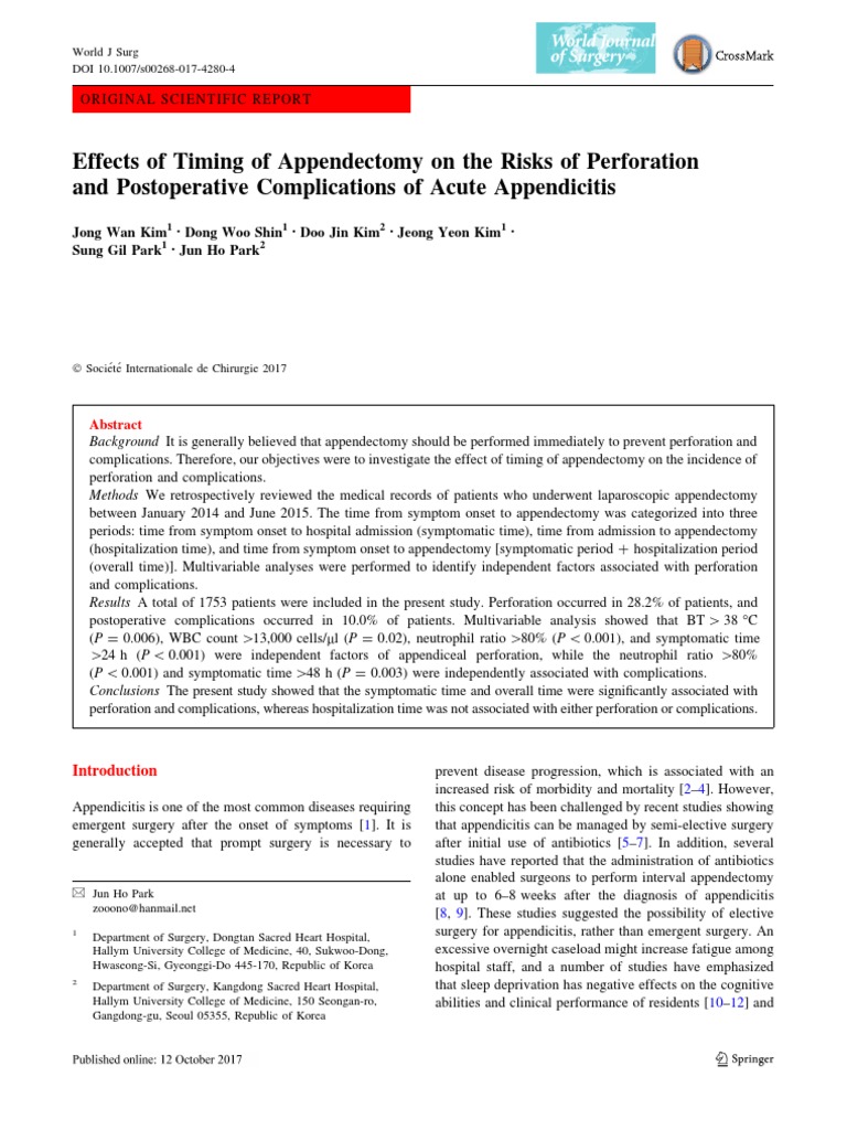 Effects of Timing of Appendectomy On The Risks of Perforation and ...