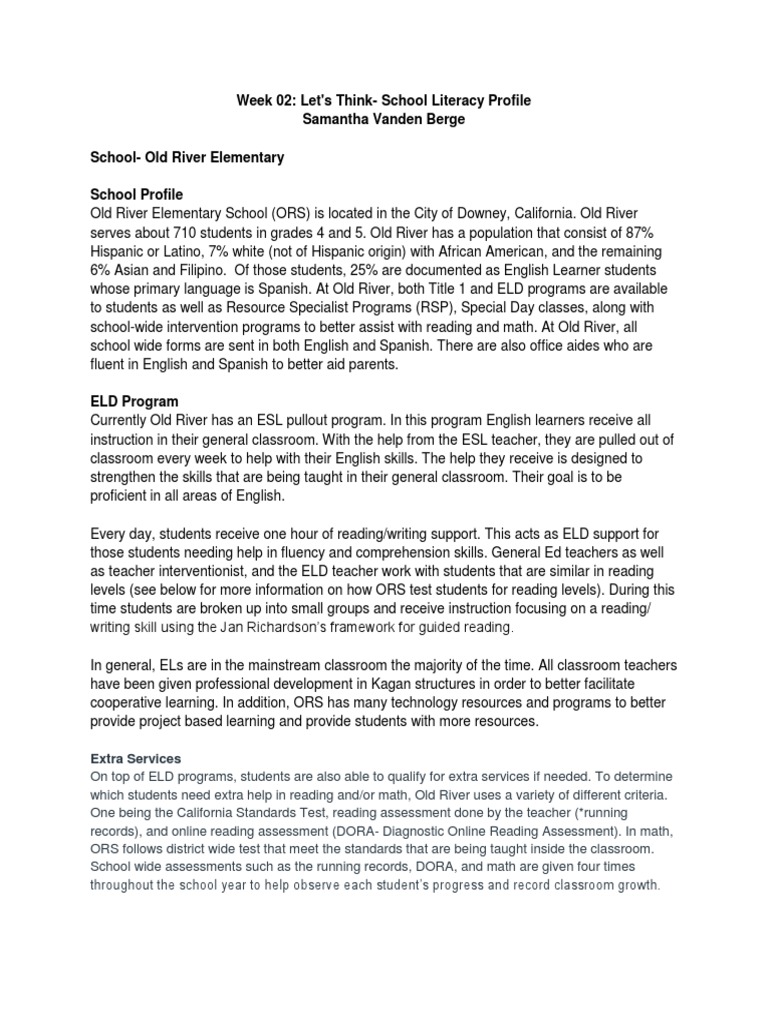 Week 02 Lets Think - School Literacy Profile | PDF | Reading ...