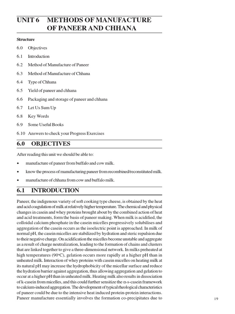 Method of Manufacture of Paneer and Chhana | PDF | Milk | Refrigeration