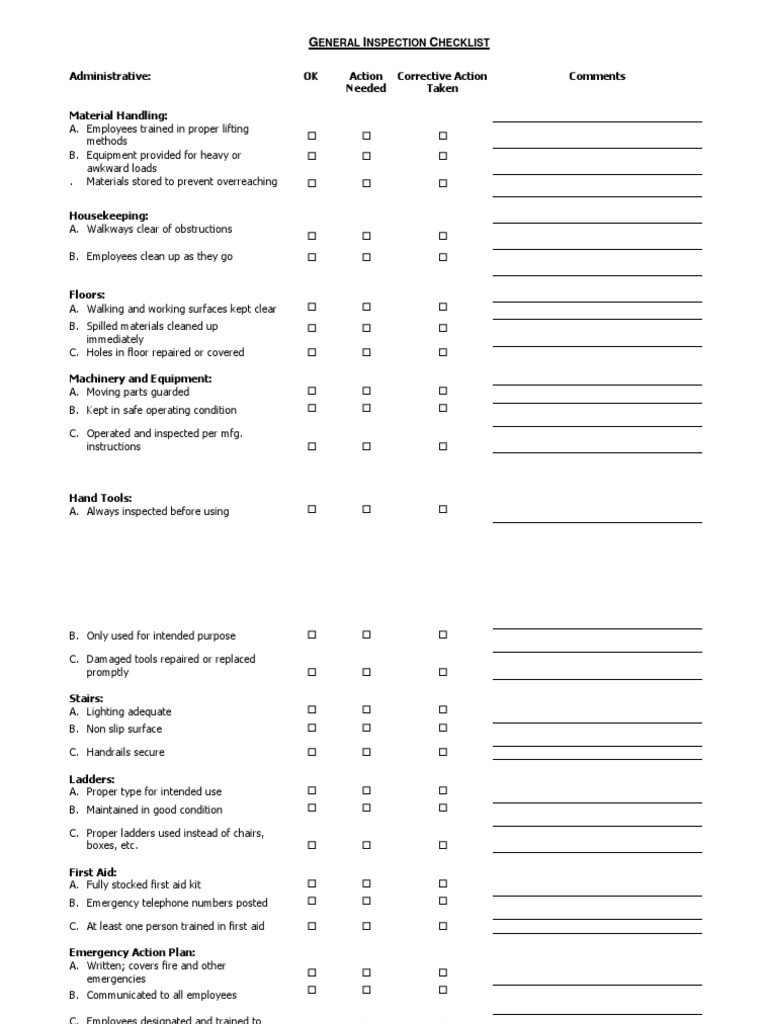 General Inspection Checklist | PDF | Stairs | Safety